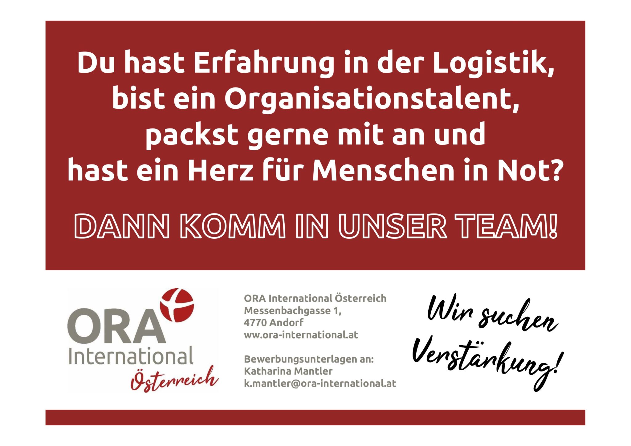 2025-03 fb_Komm in unser Team_Logistiker – ORA International Österreich